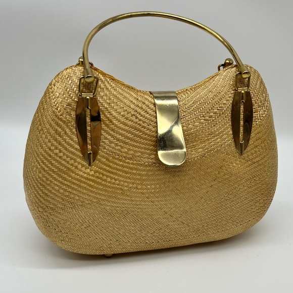 Bags | 197s Woven Rattan Handbag With Gold Hardware | Poshmark